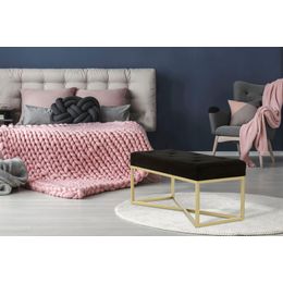 Hockerbank Kayoom "Cameron 125, glamouröses Design, glänzenden Metallfüßen, in Samt-Look", schwarz (schwarz, gold), B:90cm H:40cm T:40cm, Bezug:Polyester (Samt) Korpus:MDF, Sperrholz Gestell:Eisen, Hocker, bequem, elegant, mit Zierknöpfen, Gold-coated Eisengestell
