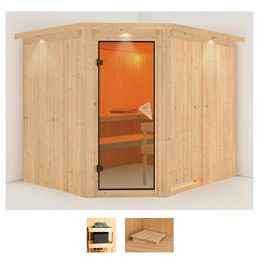 Sauna Karibu "Marit", beige (naturbelassen), ohne Ofen, (ohne Ofen), Saunen, ohne Ofen