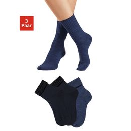 Umschlagsocken Lavana, Damen, Gr. 39-42, blau (2x marine 1x jeans meliert), Wolle, meliert, uni, unifarben, elastisch, Socken, fein gestrickt mit 53% Wolle