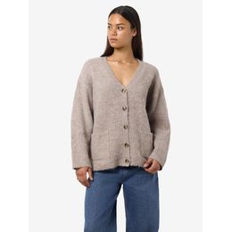 Strickjacke Noisy may "NMDOLLY L/S KNIT CARDIGAN FWD NOOS", Damen, Gr. M, silber (silber mink), Strick, Obermaterial: 73% Polyester, 13% Nylon, 8% Wolle, 6% Elasthan, unifarben, hüftbedeckend, V-Ausschnitt, Strickjacken