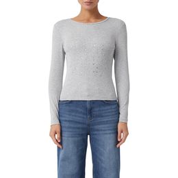 comma, Longsleeve, Damen, Gr. 42, grau melange, Single Jersey, Obermaterial: 95% Viskose, 5% Elasthan, COMMA CASUAL IDENTITY, meliert, normal hüftbedeckend, Rundhals, Shirts, mit Glitzersteinen und aus Viskose
