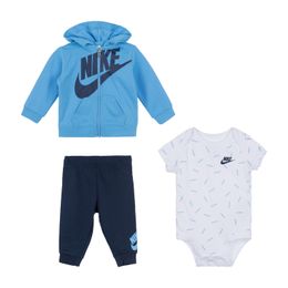 Erstausstattungspaket Nike Sportswear "JDI TOSS 3PC FZ PANT SET", Kinder, Gr. 56, blau (blau, marine), Sweatware, Obermaterial: 60% Baumwolle, 40% Polyester, KOB Set-Artikel, für Babys