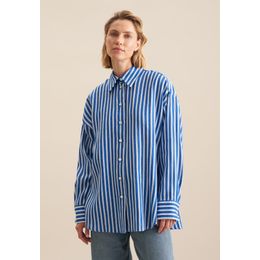 Longbluse Seidensticker "Schwarze Rose", Damen, Gr. S(36), blau, 100% Leinen, gestreift, oversize, ohne Ausschnitt, Blusen, 1/1 Kragen Streifen