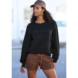 Sweater Buffalo, Damen, Gr. 44/46, schwarz, Sweatware, Obermaterial: 60% Baumwolle, 40% Polyester, unifarben, bequem h&uuml;ftlang, Rundhals, Rippb&uuml;ndchen, Sweatshirts Sweater, mit aufwendiger Stickerei