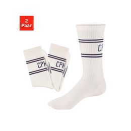 Herren Langsocken, Copenhagen Studios, Gr. 432x creme wei&szlig; mit marine, Baumwollmischung, unifarben, Socken, mit Pike&eacute;-Struktur unter der Sohle