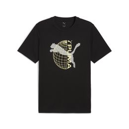 T-Shirt Puma "TECH GRAPHIC TEE", Herren, Gr. L, schwarz (Puma schwarz), Jersey, Obermaterial: 100% Baumwolle, bedruckt, regular fit normal, Rundhals, Shirts