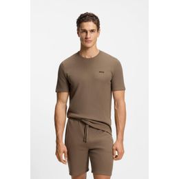 Pyjamaoberteil BOSS "Waffle T-Shirt", Herren, Gr. M, braun (medium braun 210), Obermaterial: 60% Baumwolle, 40% Polyester, regular fit, Rundhals, Shirts