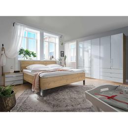 Pharao24.de Komplettschlafzimmer in Eiche Bianco und Wei&szlig; mit Glas beschichtet (vierteilig)