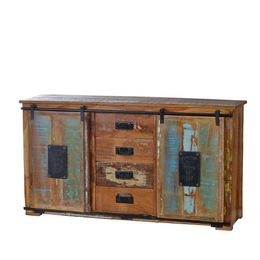 Pharao24.de Shabby Chic Sideboard in Braun Bunt Altholz massiv