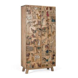 Pharao24.de Schrank Holz Massivholzschrank mit Tier Motiven geschnitzt