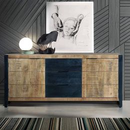 Pharao24.de Sideboard Kommode aus Metall und Mangobaum Massivholz