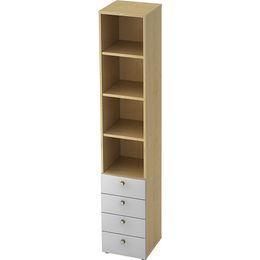 eurokraft pro Kombi-Schrank, 3 Fachböden, 4 Schubladen, Ahorn-Dekor / alusilber
