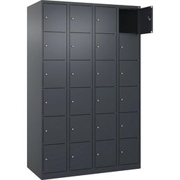 6er-Schlie&szlig;fachschrank Evolo PLUS, 4 Abteile, grau, B 1200 mm, 24 F&auml;cher, mit Bodengleitern, Zylinderschloss kaiserkraft