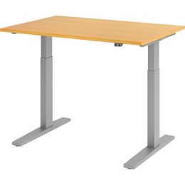 UPLINER-K - Schreibtisch, elektrisch höhenverstellbar, mit Tastschalter, BxT 1200 x 800 mm, Buche/alusilber kaiserkraft