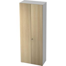 eurokraft pro Garderobenschrank, 2 Fachböden, 1 Kleiderstange, weiß / Eiche