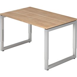 eurokraft pro Schreibtisch mit Gestell aus Vierkant-Stahlrohr, Höhe 650 - 850 mm, BxT 1200 x 800 mm, Nussbaum / alusilber