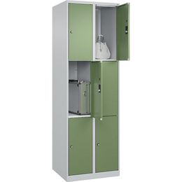 C+P 3er-Schlie&szlig;fachschrank Classic PLUS, 2 Abteile, lichtgrau / resedagr&uuml;n, B 600 mm, 6 F&auml;cher, mit Bodengleitern