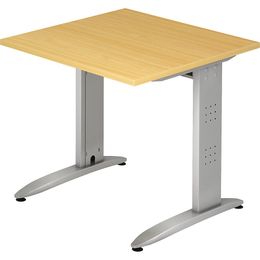 eurokraft pro Schreibtisch, C-Fuß-Gestell, Höhe fix, HxBxT 720 x 800 x 800 mm, Buche-Dekor
