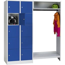 Wolf Schlie&szlig;fach-Garderobensystem Dresden, 2 Abteile links, 1 Garderobe, B 1670 mm, lichtgrau / enzianblau