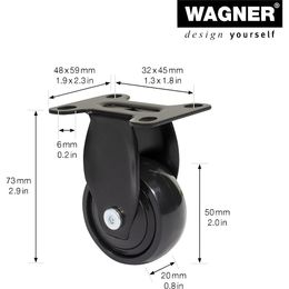 Wagner M&ouml;belrolle 3C-Serie, Radbreite 20 mm, VE 4 Stk, &Oslash; 50 mm, Bockrolle