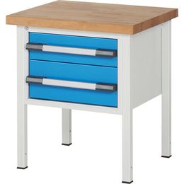eurokraft pro Werkbank, Gestellbauweise Serie 8000, 2 Schubladen: 1 x 150 mm, 1 x 210 mm, BxT 750 x 700 mm