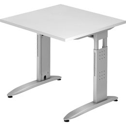 eurokraft pro Schreibtisch, C-Fuß-Gestell, höhenverstellbar, HxBxT 720 x 800 x 800 mm, weiß