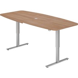 Konferenztisch, BxT 2200 x 1030 mm, elektrisch höhenverstellbar 720 - 1190 mm, Nussbaum-Dekor kaiserkraft