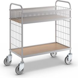 eurokraft pro Büro-Etagenwagen, Tragfähigkeit 150 kg, mit 2 Etagen, 4 Lenkrollen, Rad-Ø 100 mm