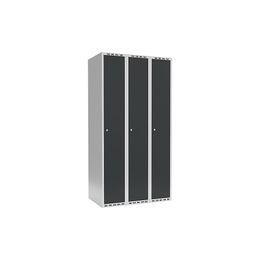 Spind Fydor, 3 Abteile, lichtgrau / grau, B 900 mm, 3 Abteile, flache Dachform, Zylinderschloss kaiserkraft