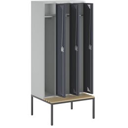 eurokraft pro Spind Bremen Sitzbank, 3 Abteile, Türen anthrazitgrau, Breite 900 mm
