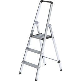 MUNK Alu-Stufenstehleiter, einseitig begehbar, mit ergonomisch geformtem Holm und Ablageschale, 3 Stufen