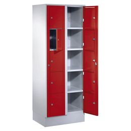 Wolf W&auml;scheausgabeschrank, HxBxT 1800 x 700 x 500 mm, 10 F&auml;cher, lichtgrau / feuerrot