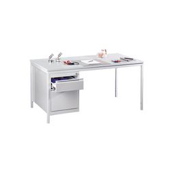 eurokraft basic Meisterschreibtisch, lichtgrau, Schubladen 4 x 140 mm, 1 x 280 mm, BxT 1600 x 800 mm