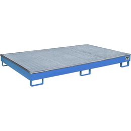 eurokraft pro Regal-Bodenwanne mit PE-Einsatz, mit Rost, 240 l, LxBxH 2165 x 1315 x 230 mm, blau, ab 3 Stk