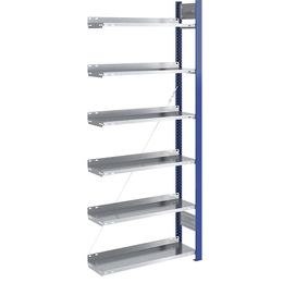 hofe Ordner-Steckregal, einseitig, Höhe 2000 mm, BxT 750 x 300 mm, Anbauregal, blau / verzinkt