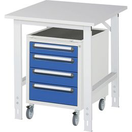 Arbeitstisch mit Schubladenschrank, Roll-Container mit 4 Schubladen 1 x 90, 2 x 120, 1 x 140 mm, BxT 750 x 800 mm, M-Platte, Stärke 22 mm kaiserkraft