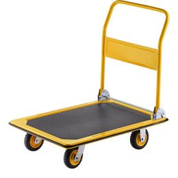 eurokraft basic Profi-Plattformwagen, Tragf&auml;higkeit 300 kg, melonengelb, Vollgummir&auml;der, ab 2 Stk