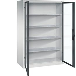 C+P Sichtfenster-Fl&uuml;gelt&uuml;rschrank, HxBxT 1950 x 1200 x 600 mm, 4 Fachb&ouml;den, lichtgrau / anthrazitgrau