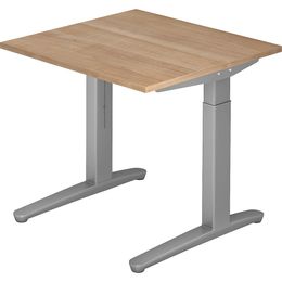 eurokraft pro ANNY - Schreibtisch mit C-Fußgestell, höhenverstellbar 650 - 850 mm, Breite 800 mm, Nussbaum-Dekor / weißaluminium