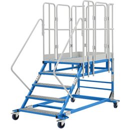 eurokraft pro Plattformtreppe XXL, mit Gitterrosteinlagen, Plattformgr&ouml;&szlig;e 810 x 1250 mm, 5 Stufen