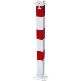 Schake Absperrpfosten, 70 x 70 mm, ortsfest, zum Aufd&uuml;beln, zwei &Ouml;sen, wei&szlig;/rot