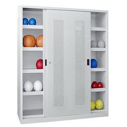 Pavoy Ball-Schiebet&uuml;renschrank, H&ouml;he 1950 mm, mit Lochblech-T&uuml;ren, Breite 2000 mm, grau