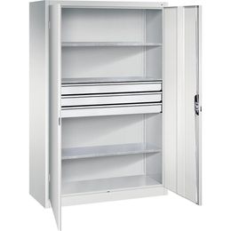 C+P Werkstatt-Flügeltürschrank mit Schubladen, BxT 1200 x 500 mm, 3 Fachböden, lichtgrau / lichtgrau