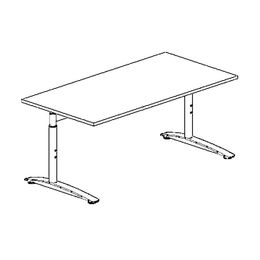 eurokraft pro P12 - Schreibtisch, wei&szlig; / alusilber, C-Fu&szlig;-Gestell, elektrisch h&ouml;henverstellbar, BxT 1800 x 900 mm