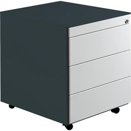 Mauser Schubladencontainer mit Rollen, HxT 570 x 600 mm, Stahlplatte, 3 Schubladen, anthrazitgrau / lichtgrau