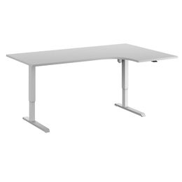 eurokraft basic Schreibtisch Venla, elektrisch höhenverstellbar, Ecke, BxT 1800 x 1200 mm, lichtgrau/weiß, links