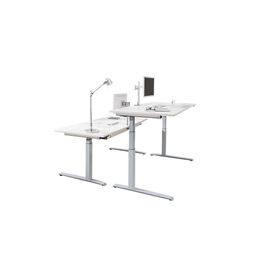 eurokraft pro P12 - Schreibtisch, wei&szlig; / alusilber, C-Fu&szlig;-Gestell, elektrisch h&ouml;henverstellbar, BxT 1600 x 800 mm