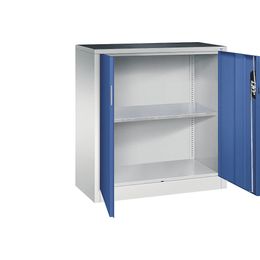 C+P Werkstatt-Beistellschrank mit Flügeltüren, Breite x Tiefe 930 x 400 mm, lichtgrau / enzianblau