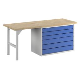 Werkbank, Baukastensystem, 6 gro&szlig;e Schubladen, Breite 2000 mm, blau kaiserkraft