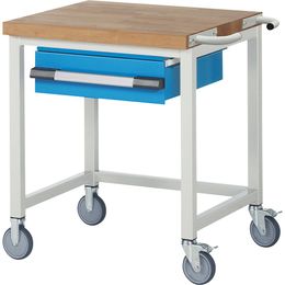 eurokraft pro Fahrbare Werkbank Serie 8000, Gestellbauweise, 1 Hängeschublade, BxT 750 x 700 mm